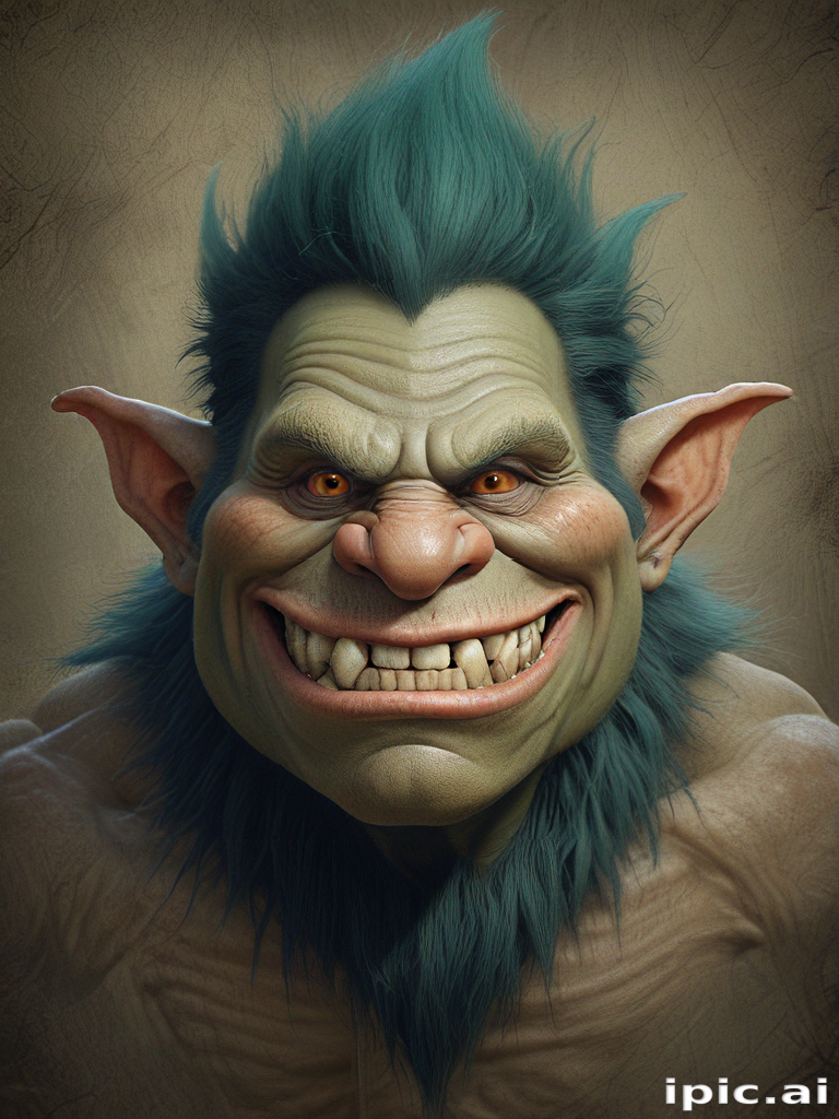A Mischievous Troll Character with Wild Hair and a Sinister Grin.