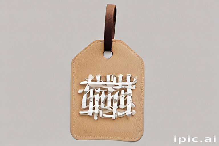 Stylish Leather Tag with Intricate White Design and Brown Strap Detail