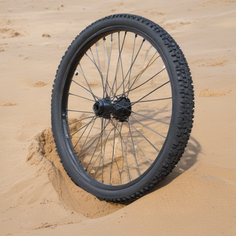 broken bike wheel burried in sand