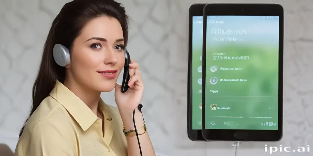 Young Woman Engaged in a Phone Call with a Digital Tablet Display