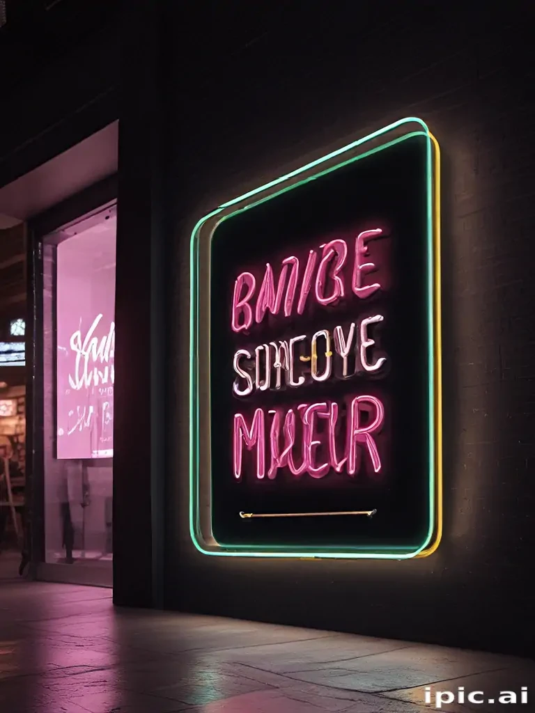 Colorful Neon Sign Illuminating a Stylish Urban Restaurant Exterior at ...