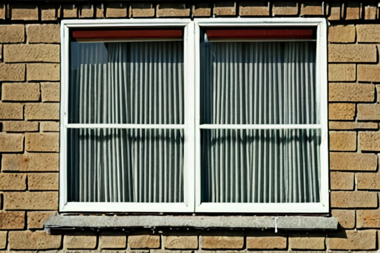 an external straight at camera shot of a residential window, closed ...