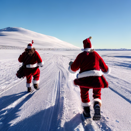 santa elves reindeer exercising together in the north pole