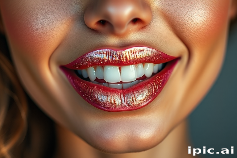 Radiant Smile with Glossy Lips and Perfectly White Teeth Shining Brightly
