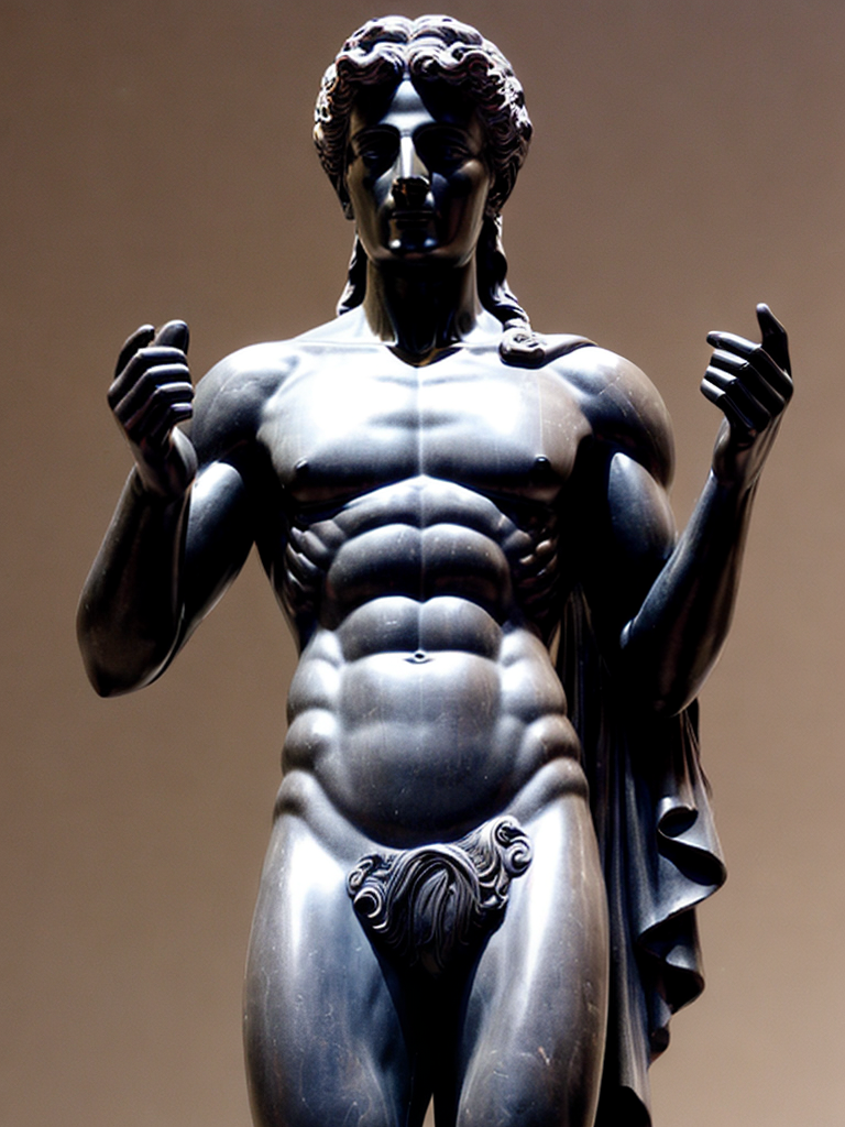 black marble ancient greek statue of a person with golden skeleton details