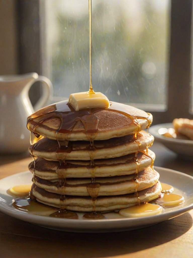 Delicious Stack of Fluffy Pancakes Drizzled with Golden Maple Syrup and ...