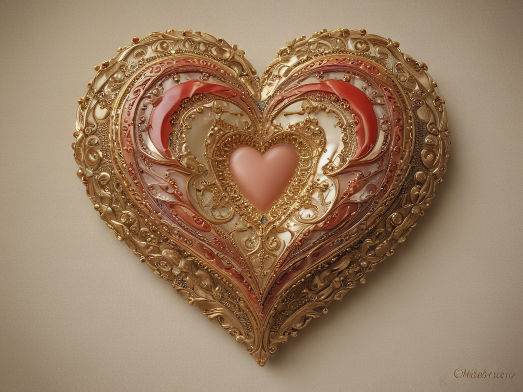 Ornate Golden Heart Design with Intricate Patterns and Elegant Details