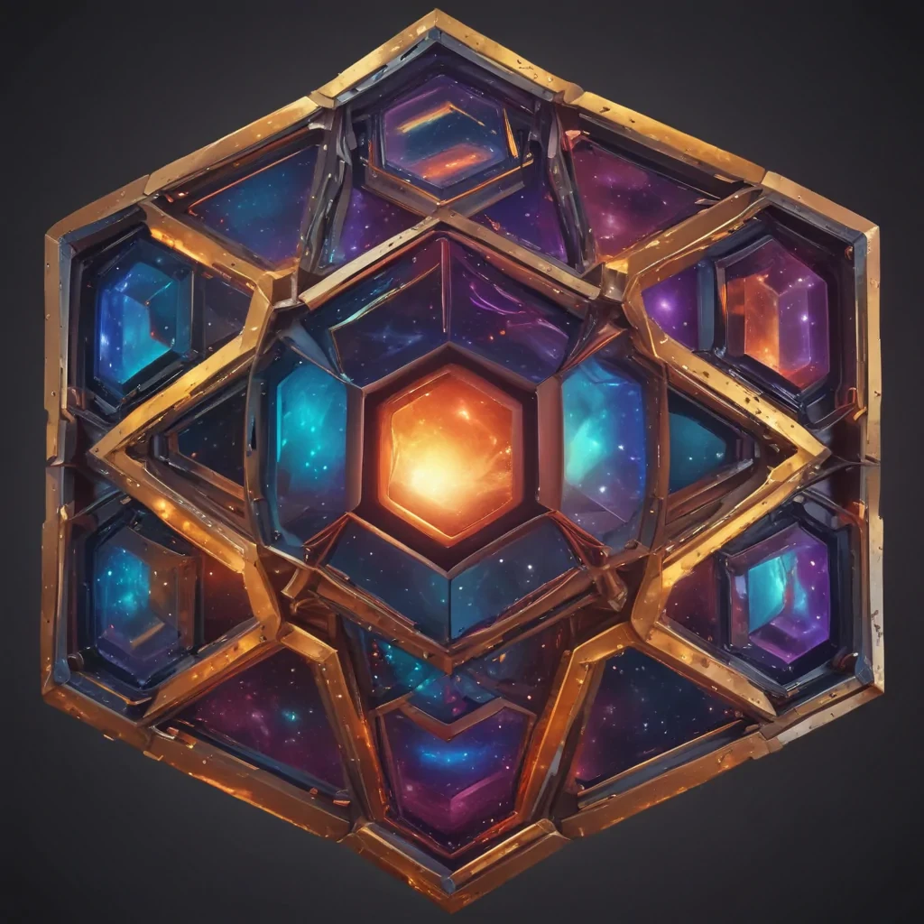 Intricate Hexagonal Structure with Cosmic Patterns and Glowing Central Core