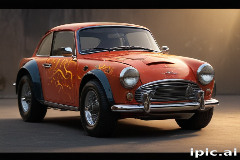 Classic Vintage Car with Eye-Catching Flames and Sleek Design Details