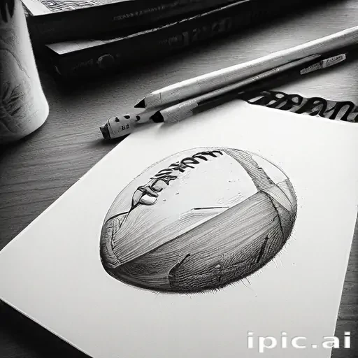 Intricate Sketch of a Football on a Desk with Tools Nearby
