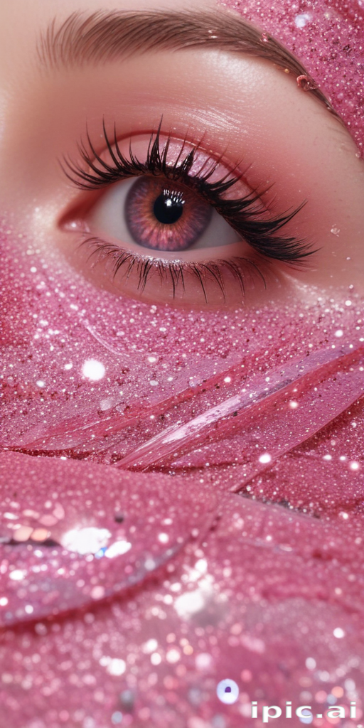 Close-Up of a Sparkling Pink Eye Surrounded by Glittering Fabric