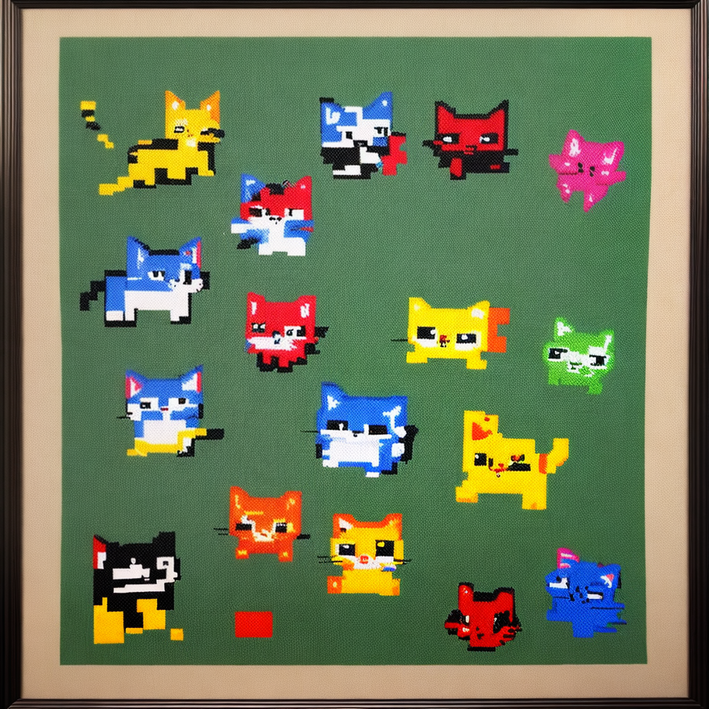 cude cats in arcade pixel art