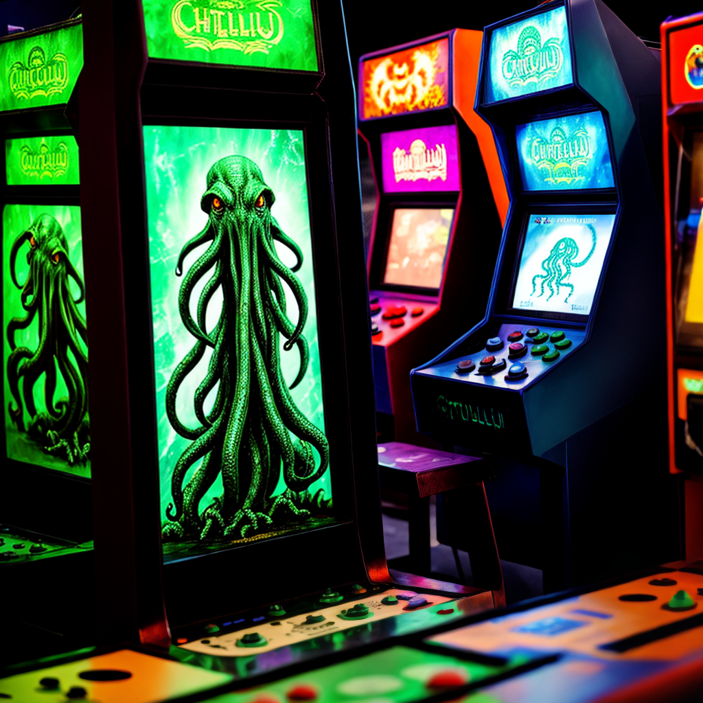 Cthulhu playing on an Arcade.