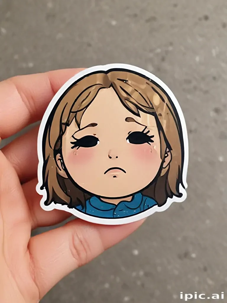 Sad Cartoon Character Sticker with Big Eyes and Droopy Expression