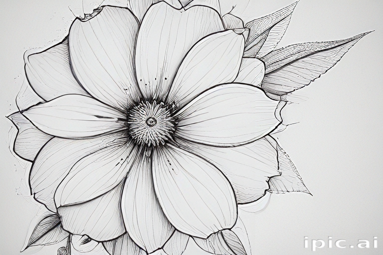 Intricate Line Drawing of a Beautiful Flower with Delicate Petals and ...