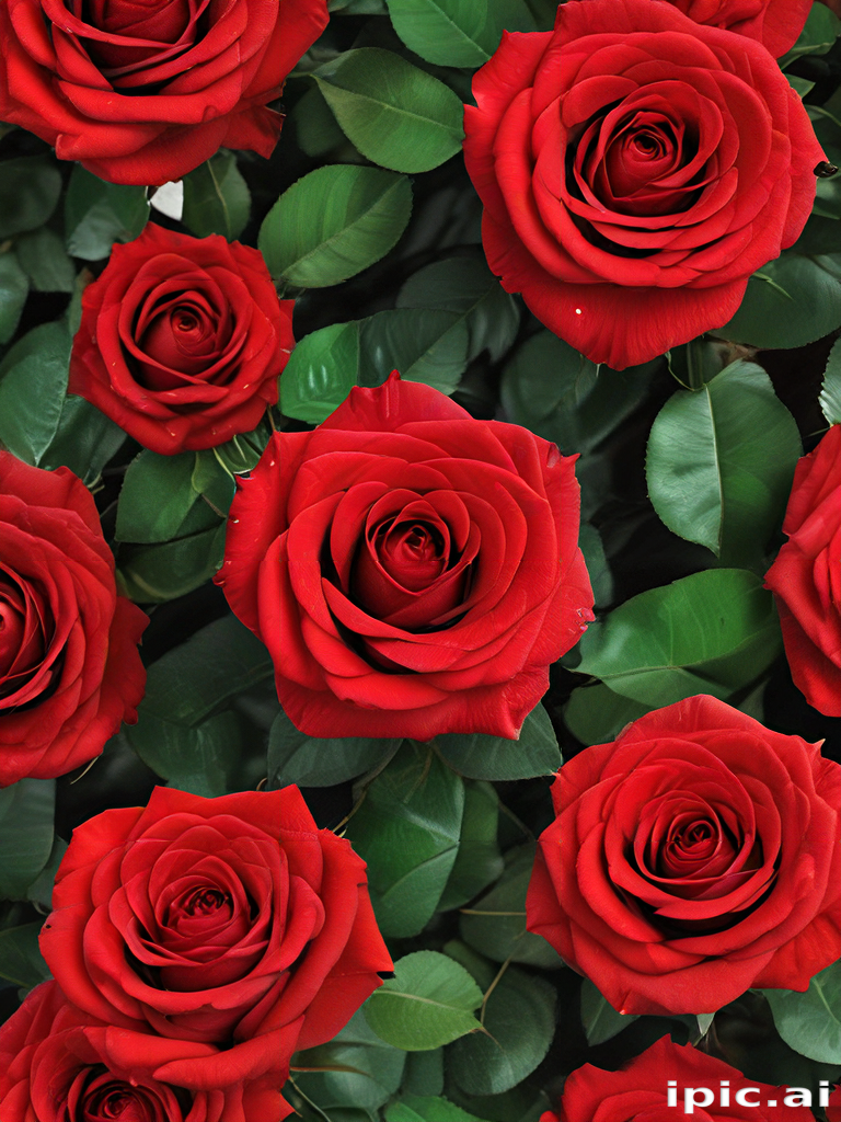 A Beautiful Arrangement of Lush Red Roses Surrounded by Green Leaves