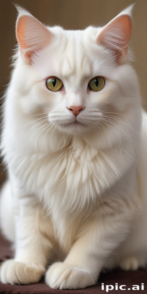 Majestic White Cat with Fluffy Fur and Striking Green Eyes