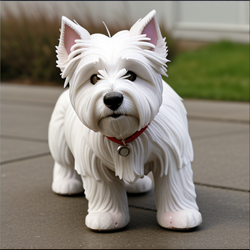 A Realistic White Dog Figure with Lifelike Features and Textured Fur.