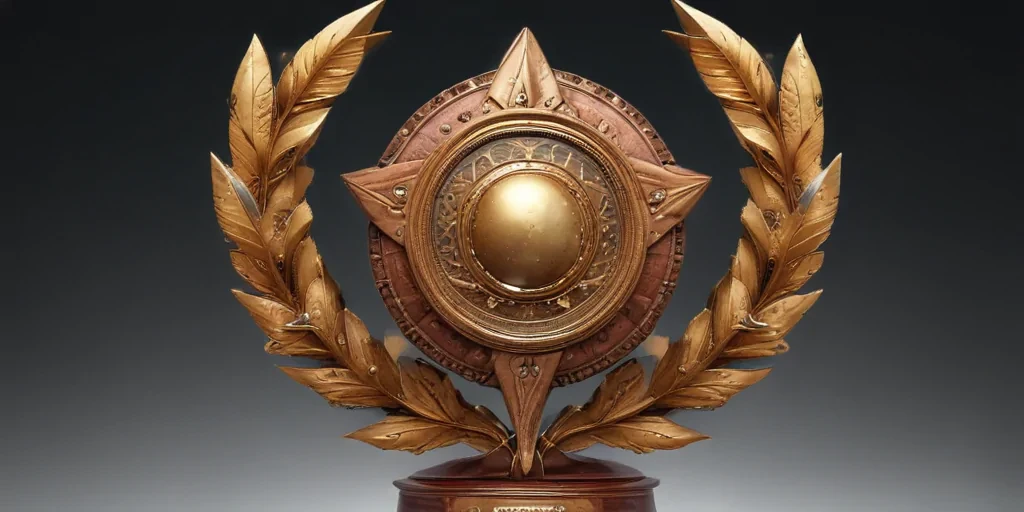 An Impressive Golden Trophy Surrounded by Ornate Laurel Leaves Design