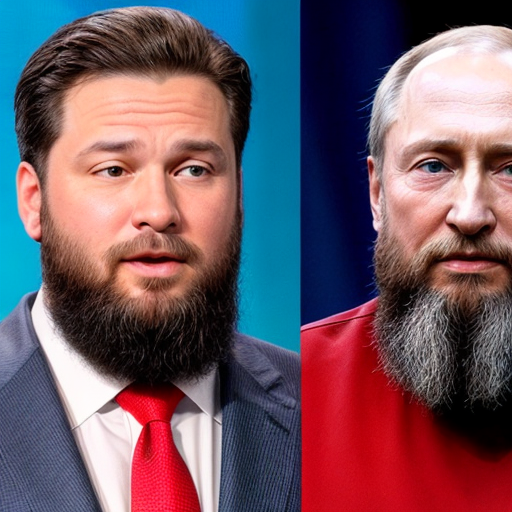 a guy with a beard with Putin behind him