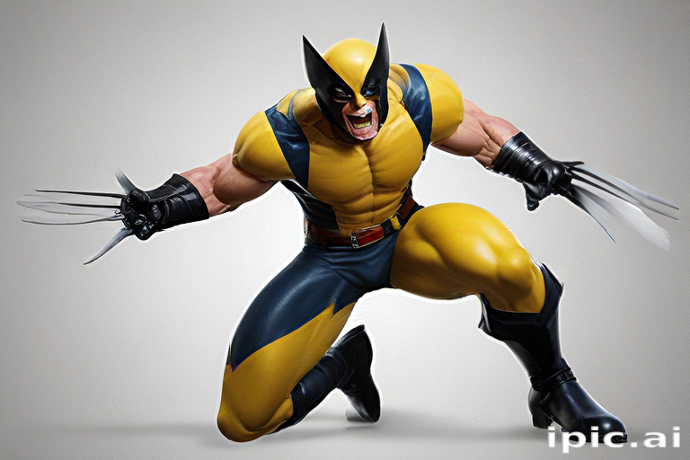 Dynamic Action Pose of a Fierce Superhero with Claws Ready for Battle