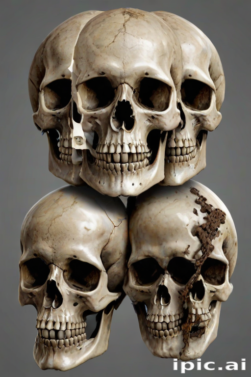 Intricate Arrangement of Realistic Human Skulls Displaying Unique ...
