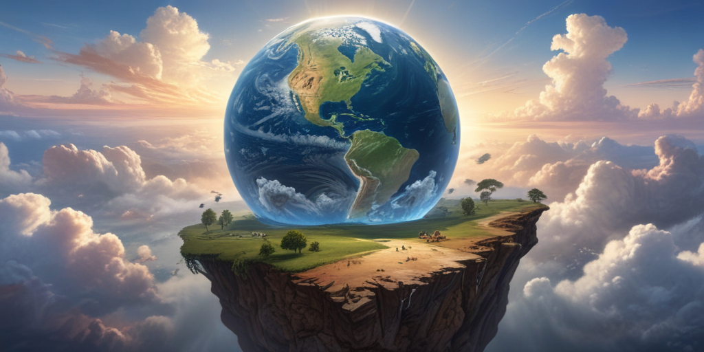 Majestic Floating Island with Earth Surrounded by Dreamy Cloudscape at ...