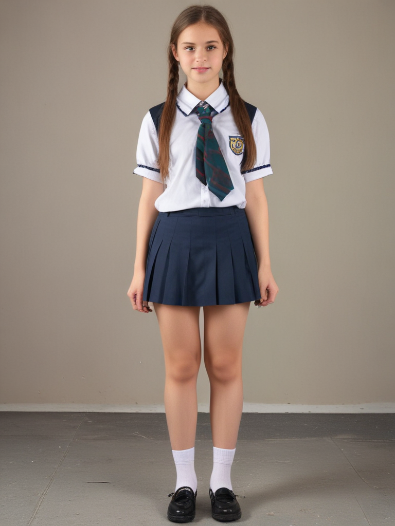 Schoolgirl, Open school uniform, unbuttoned school uniform, full body