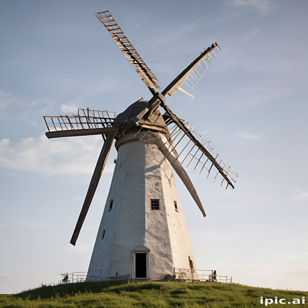 Historic Windmill Standing Tall Against a Clear Blue Sky in Nature.