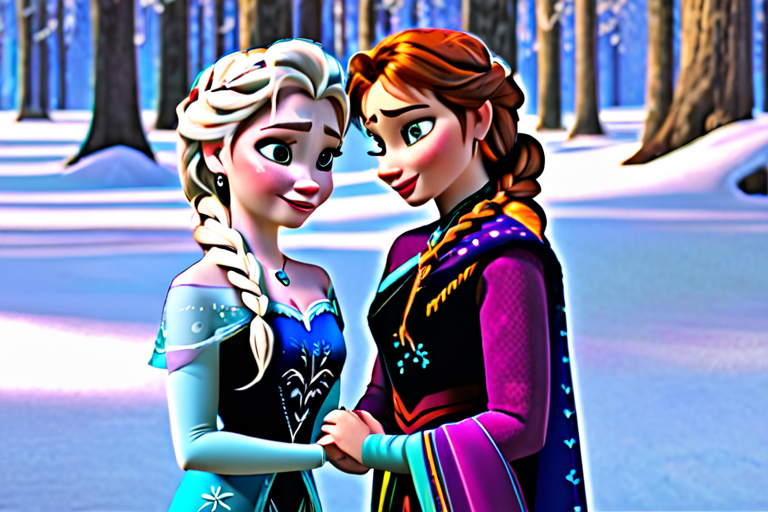 Anna and Elsa frozen in saree together hugs look Disney 3D hugs