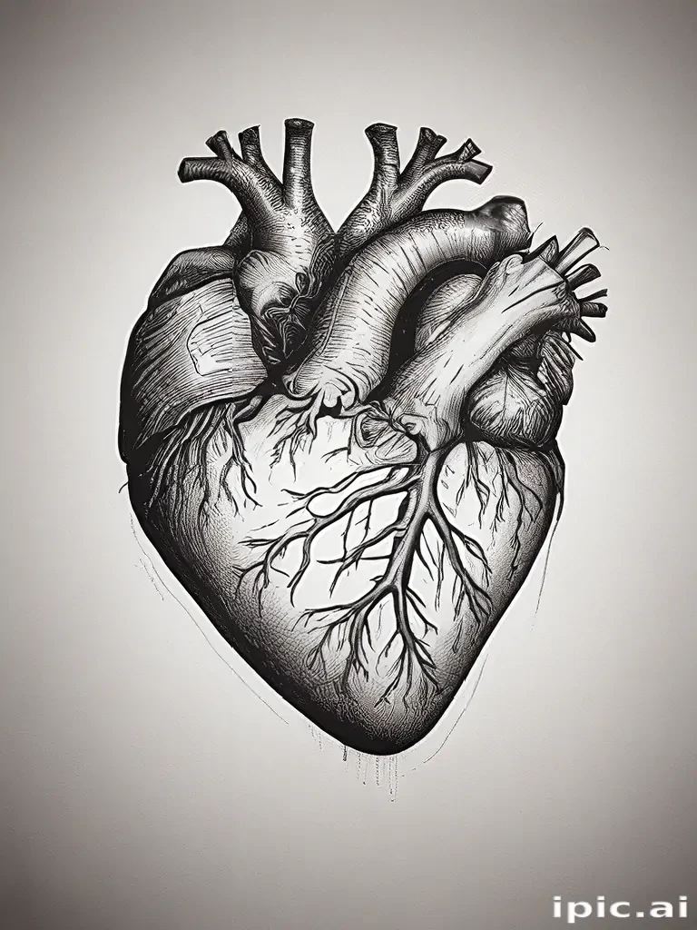Intricate Artistic Representation of a Heart with Detailed Vascular ...