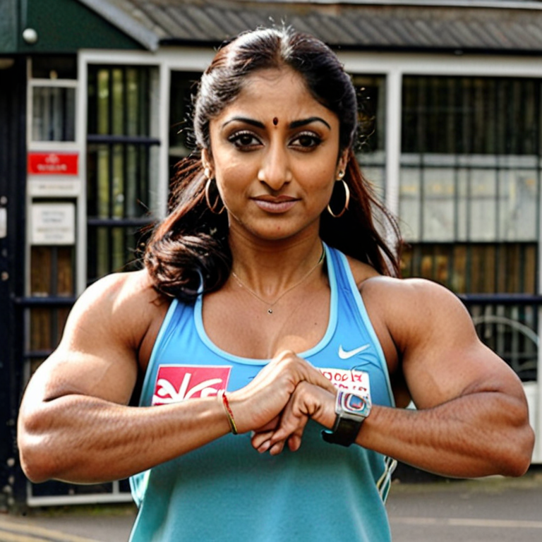 eastenders female suki panesar with huge bicep muscles