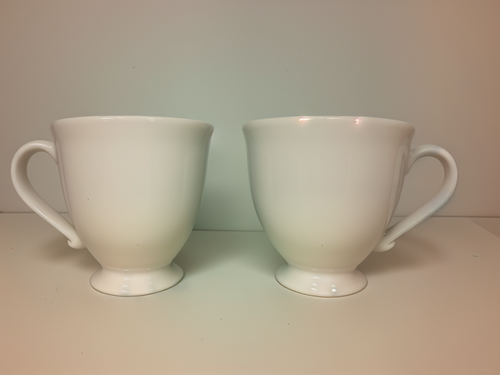 Two Elegant White Ceramic Cups Perfect for Enjoying Hot Beverages Together