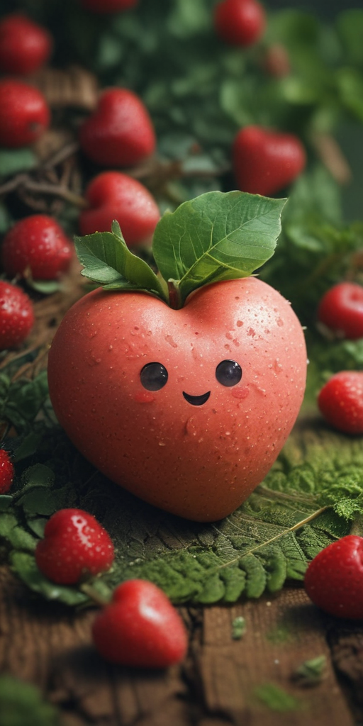 Cheerful Heart-Shaped Fruit Surrounded by Fresh Strawberries and Green ...