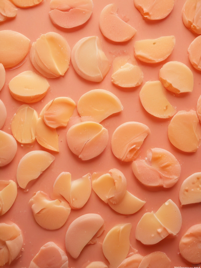 Colorful arrangement of peach-toned circular shapes on a soft pink ...