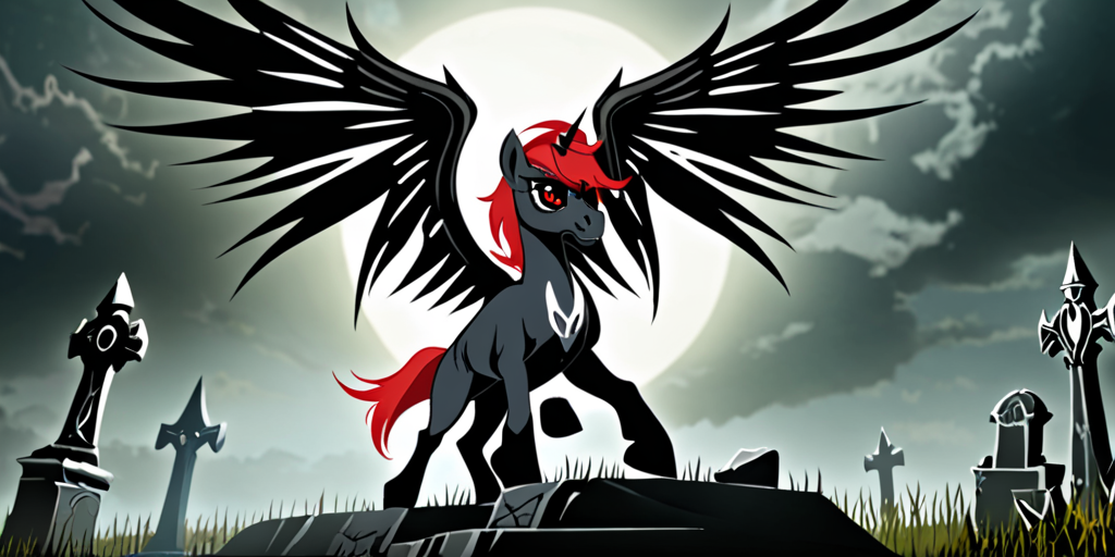 mlp pony necromancer dark alicorn with white markings on face red eyes ...