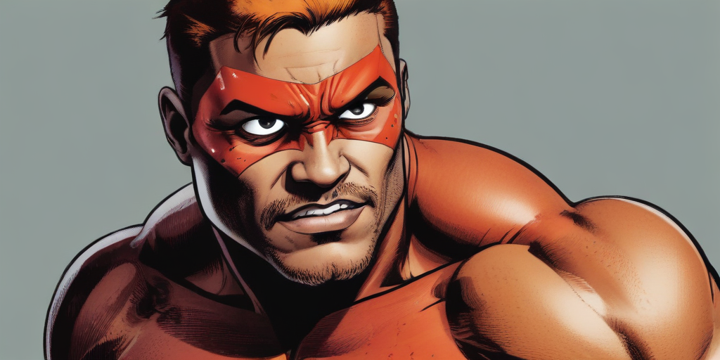 Vibrant Comic Book Hero with Intense Expression and Distinctive Mask Design