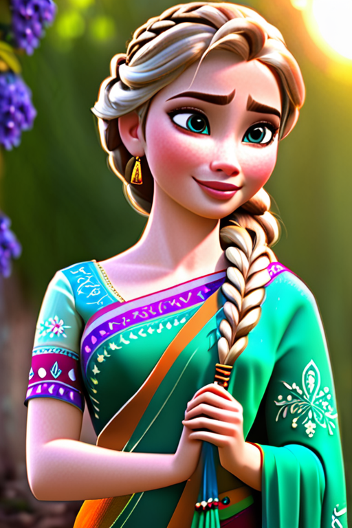 Elsa and Anna together hugs in saree indian 3D Disney