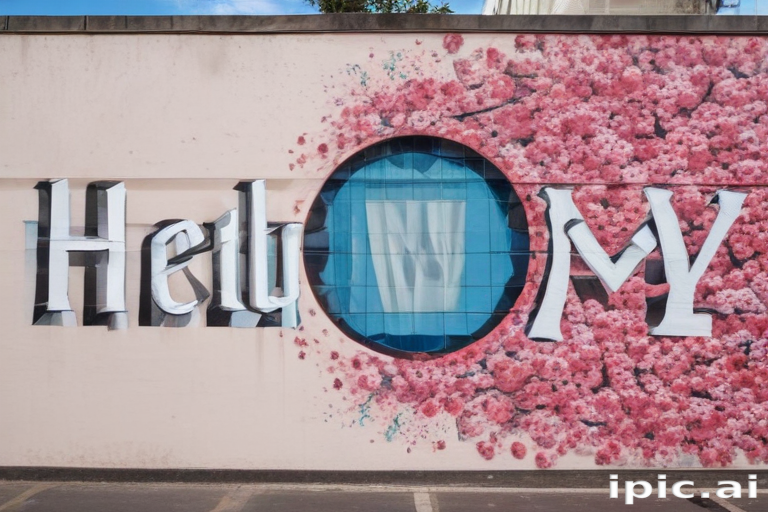 Colorful Mural Featuring 'Hello' Surrounded by Beautiful Cherry Blossom ...