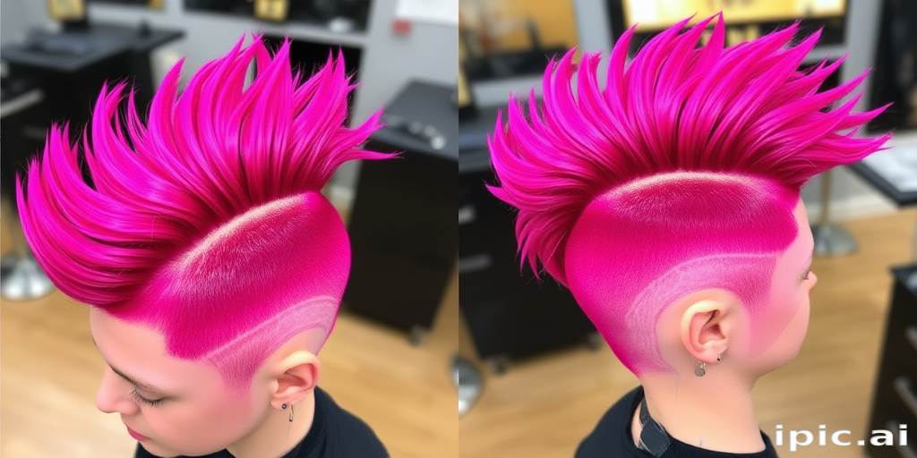 Bold and Vibrant Pink Mohawk Hairstyle with Intricate Design and Texture