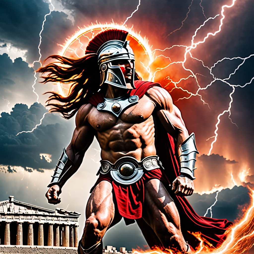 an ancient Spartan warrior with long hair, in the style of multiple ...