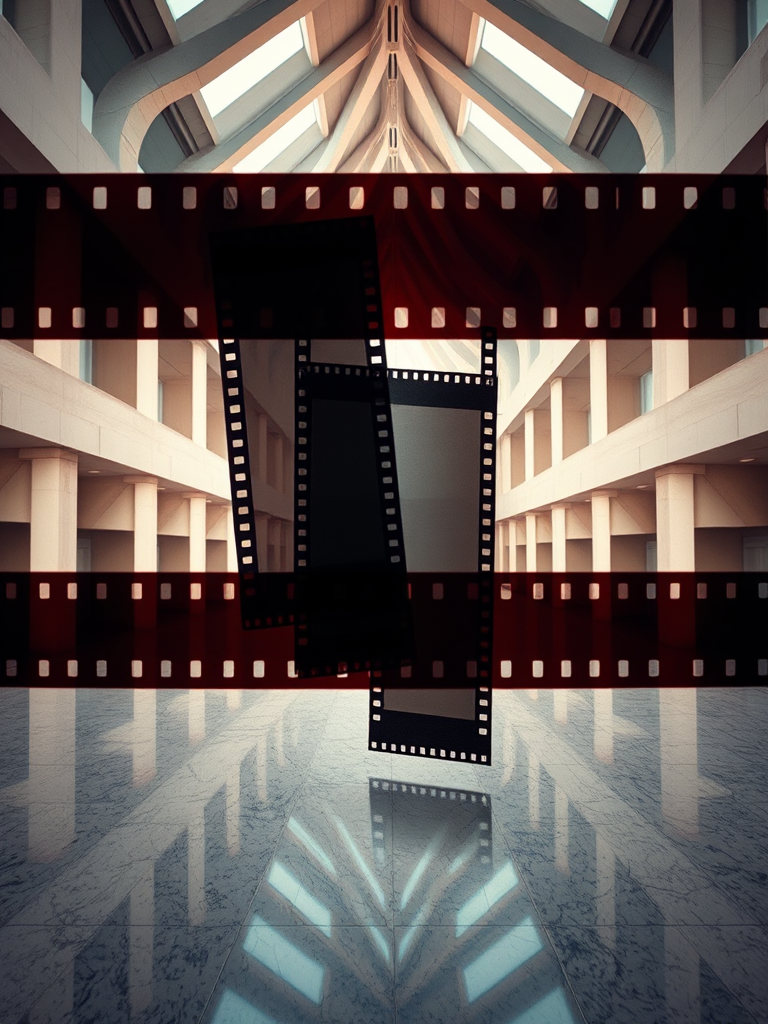 Artistic Representation of Film Strips in a Modern Gallery Space