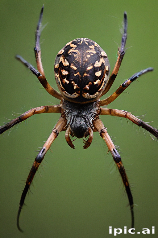 Close-Up View of a Beautifully Patterned Spider Against a Green Background