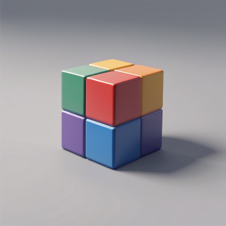 A Colorful 3D Puzzle Cube with Brightly Colored Square Faces.