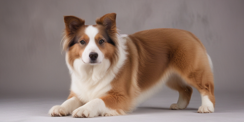 A Playful Dog Posing Elegantly Against a Soft Neutral Background.