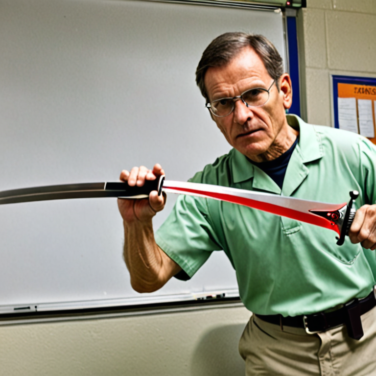 science teacher slices student with sword