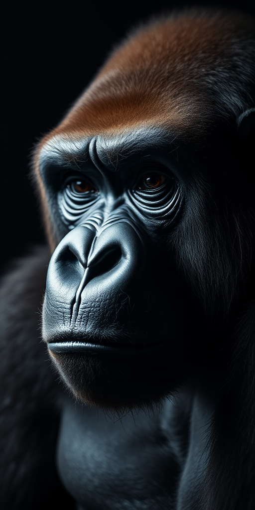 A Majestic Close-Up Portrait of a Powerful and Introspective Gorilla.