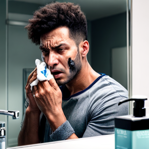 angry person strugling to wash his face on the sink