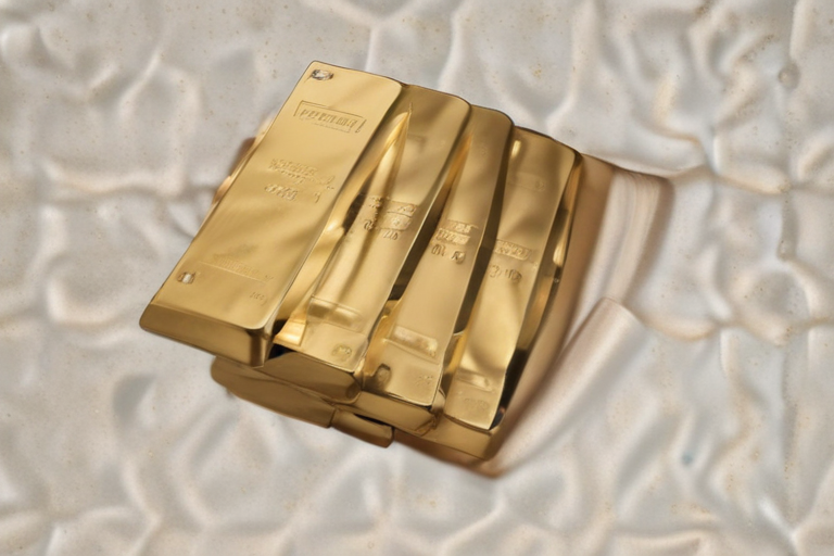 Shiny Gold Bars Stacked Elegantly on a Textured White Surface