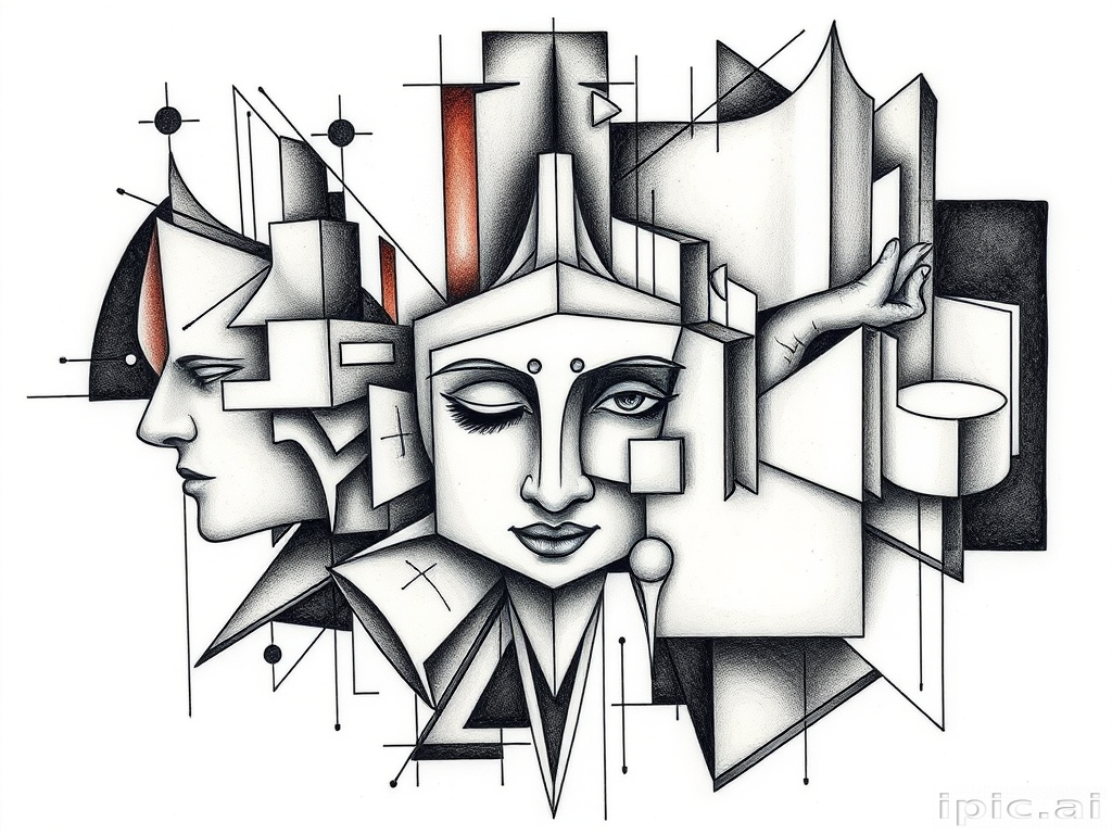 Abstract Portraits Intertwined with Geometric Shapes and Bold Lines in ...